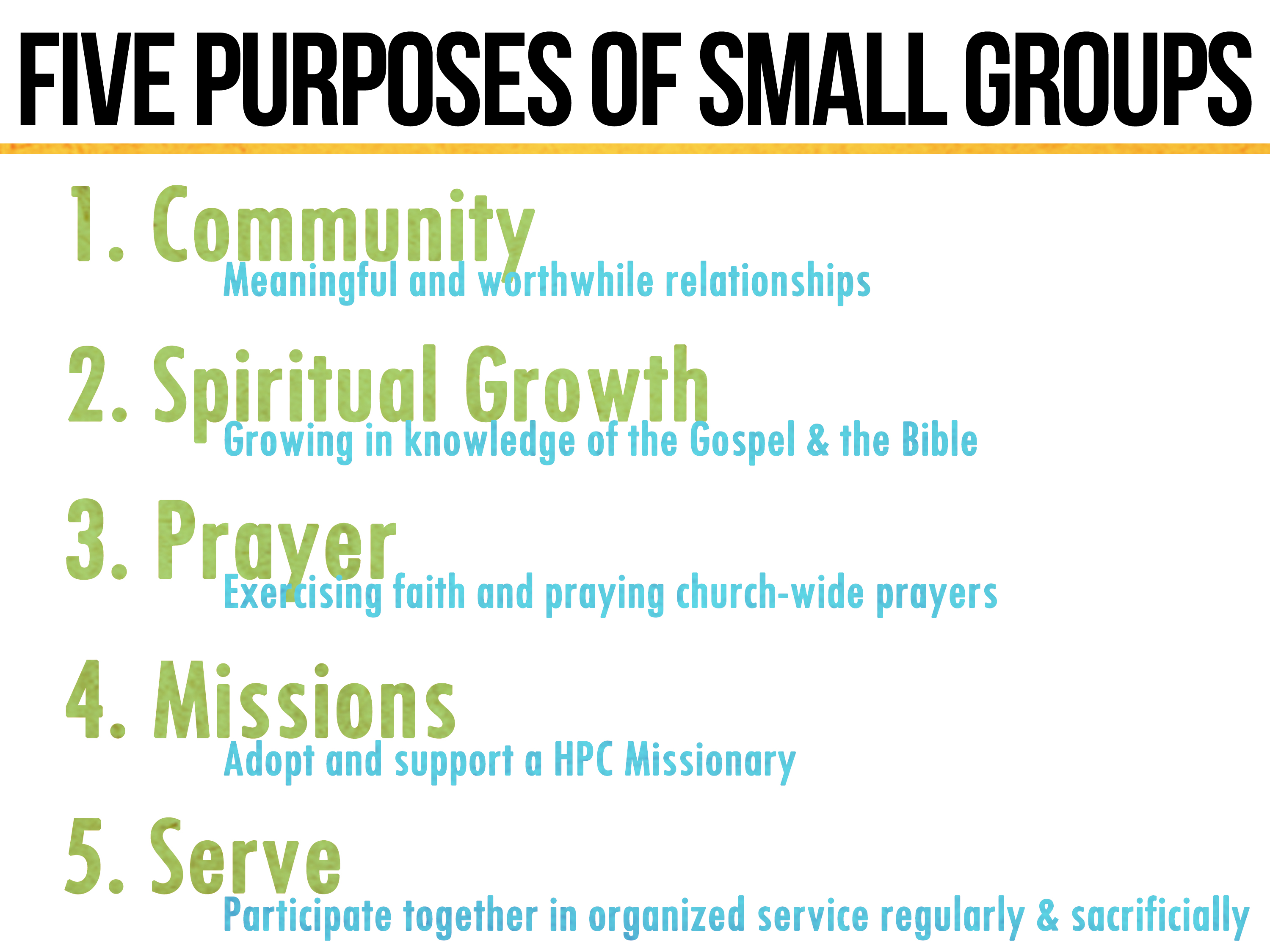 Five Purposes & Practices of Small Groups: 1. COMMUNITY | Engage & Equip